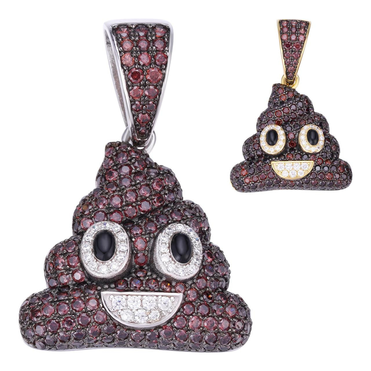 Real 925 Sterling Silver Hip Hop Poop Emoji Pendant Necklace Iced ...