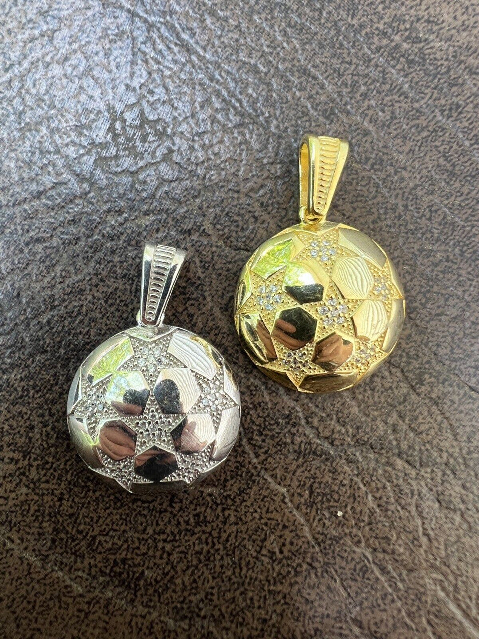 Real 925 Silver / 14k Gold Plated Soccer Ball Futbol Star Pendant Neck ...