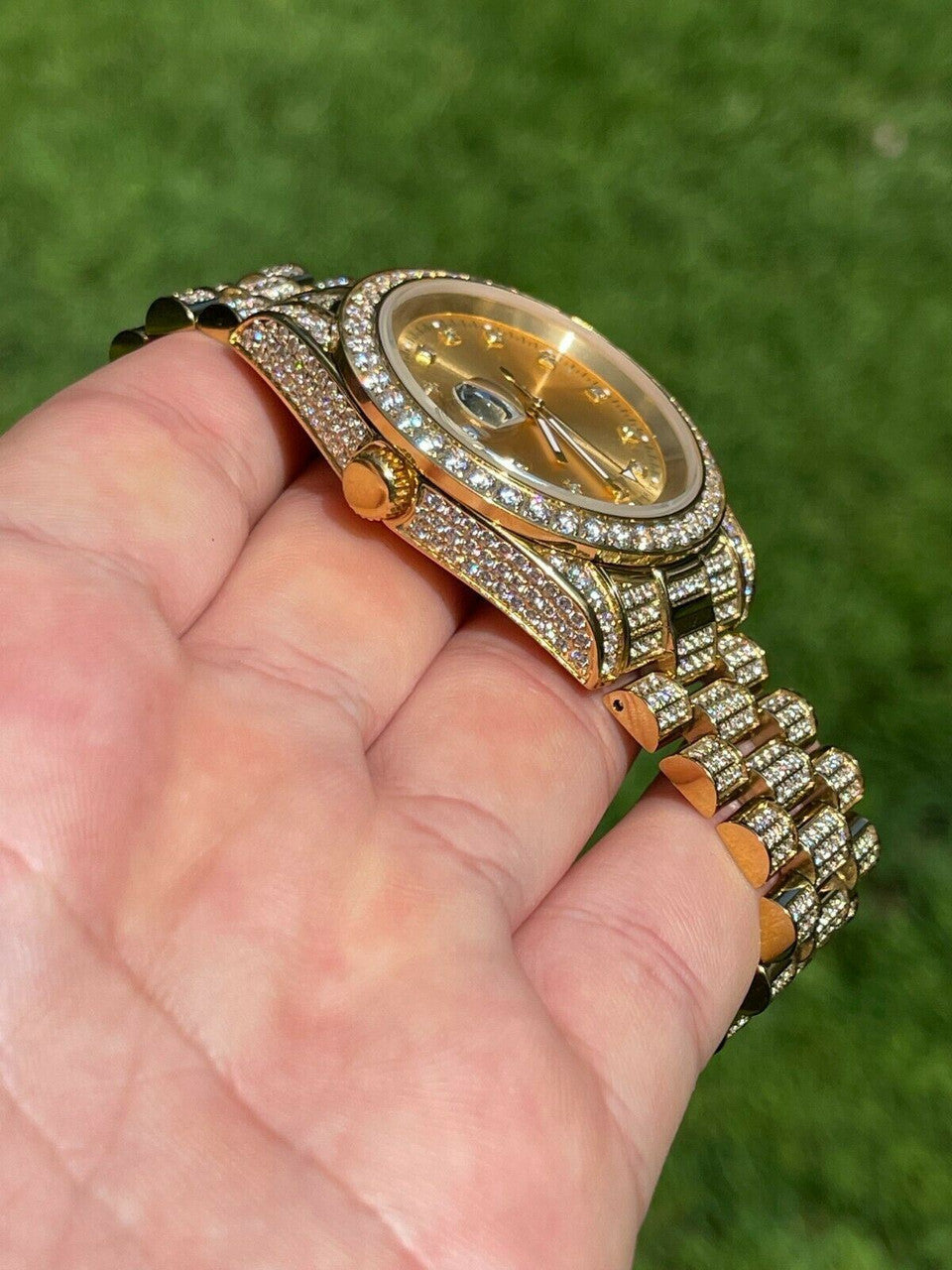 Real Men's Presidential 14k Gold Over Stainless S. Watch Iced 12ct Out ...