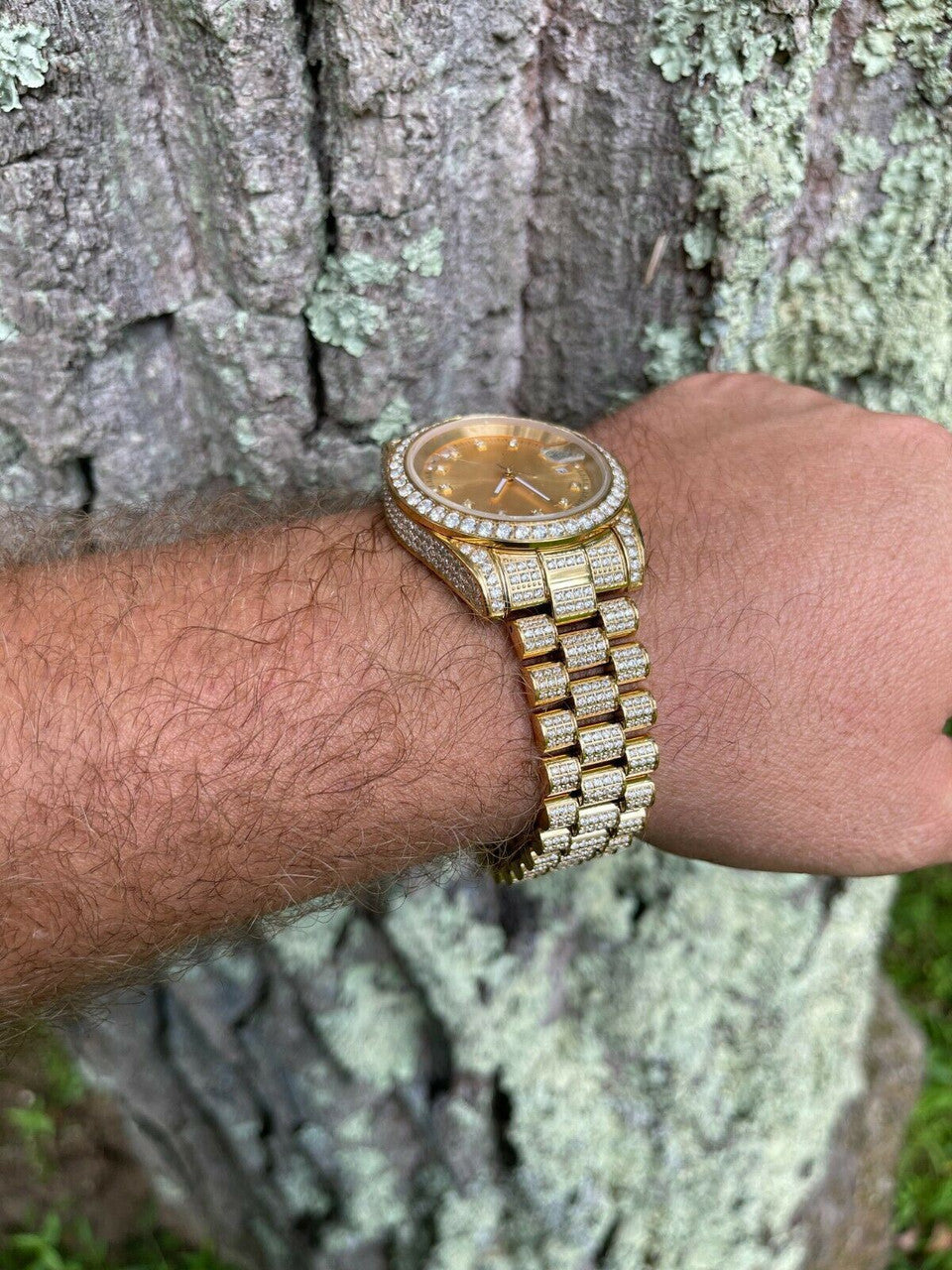 Real Men's Presidential 14k Gold Over Stainless S. Watch Iced 12ct Out ...