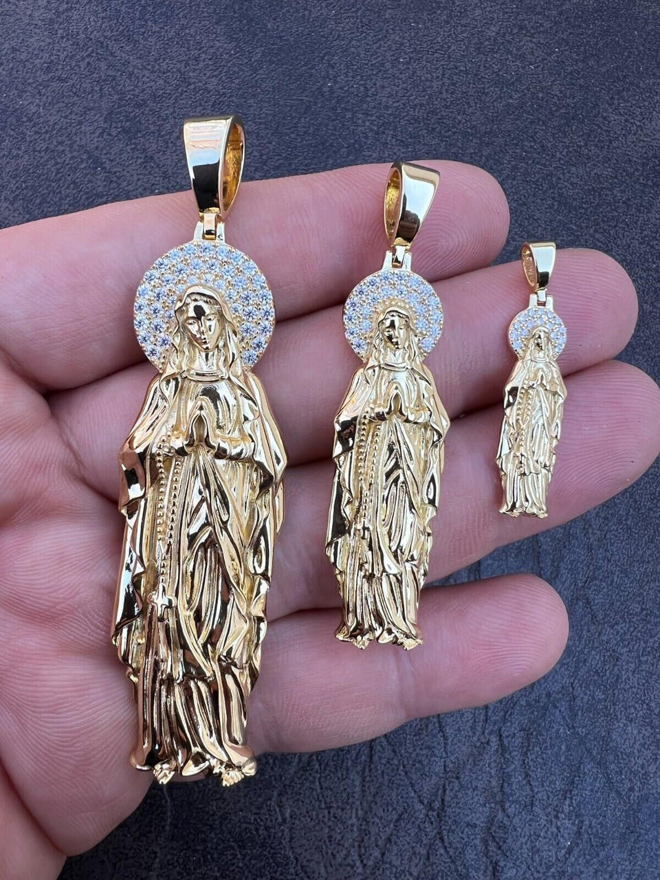 Real MOISSANITE 925 Silver 14k Gold Plated Virgin Mary Pendant Iced ...