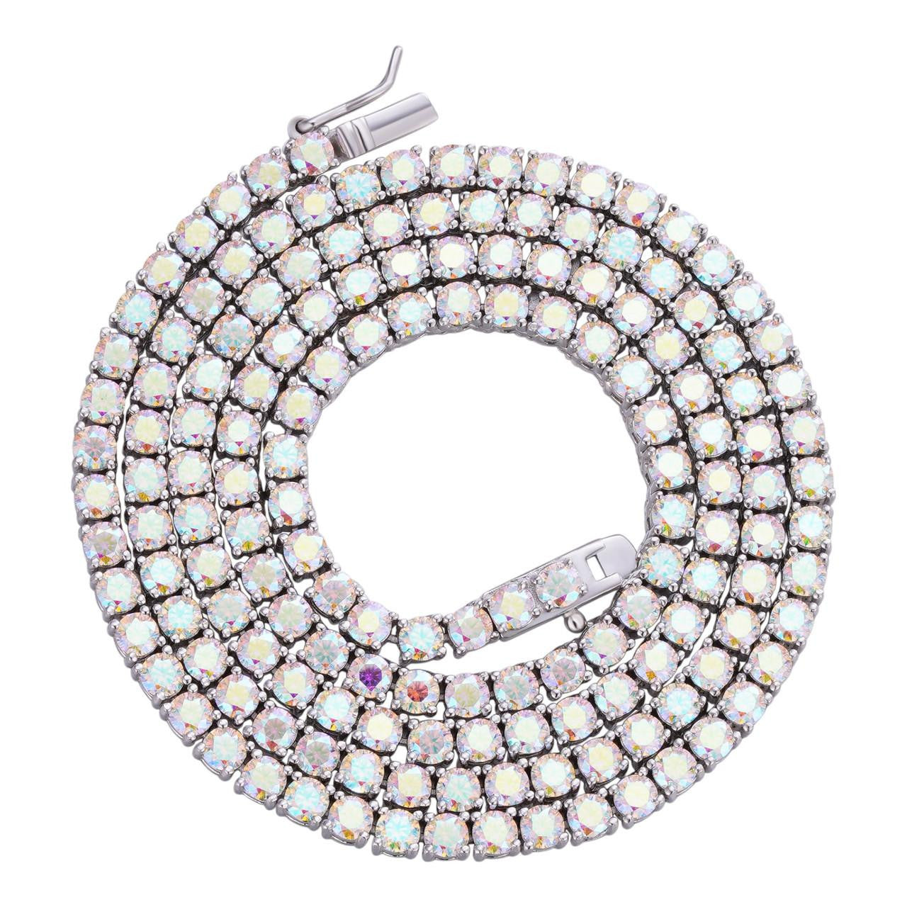 Real Opal Rainbow MOISSANITE 3mm Tennis Chain 925 Silver Iced Necklace ...