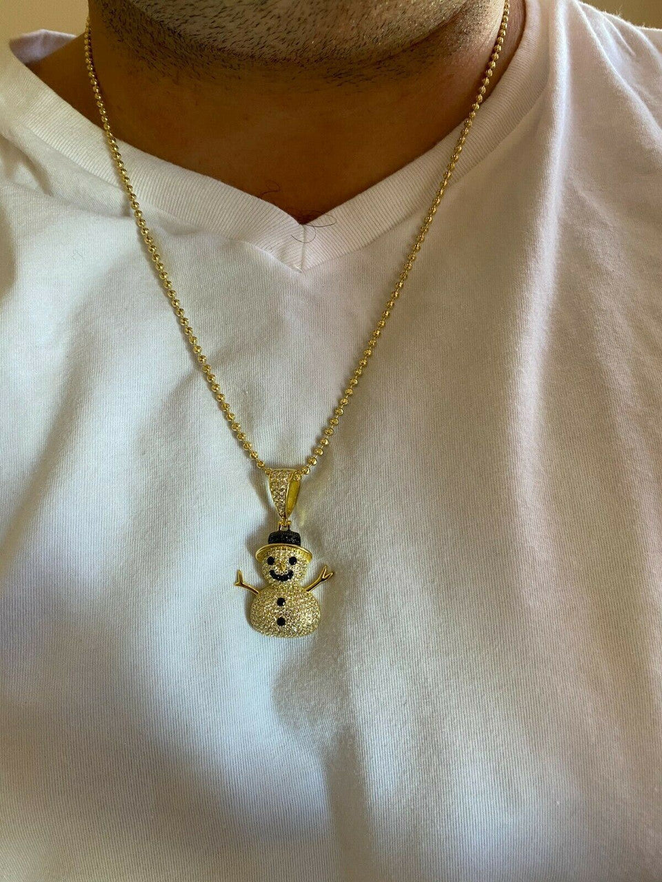 Real Solid 925 Sterling Silver Hip Hop Pendant Necklace Snowman Frosty ...