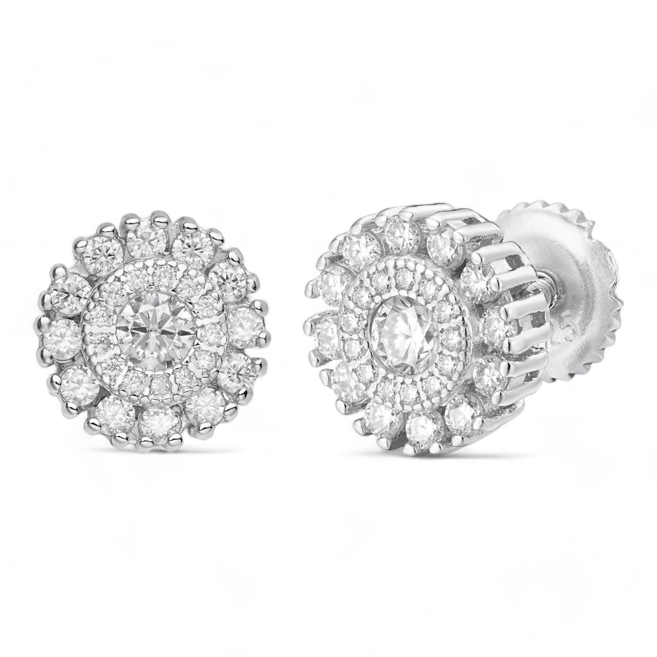 Real Solid 925 Silver Iced Hip Hop Flooded Out 8mm Earrings Round ...
