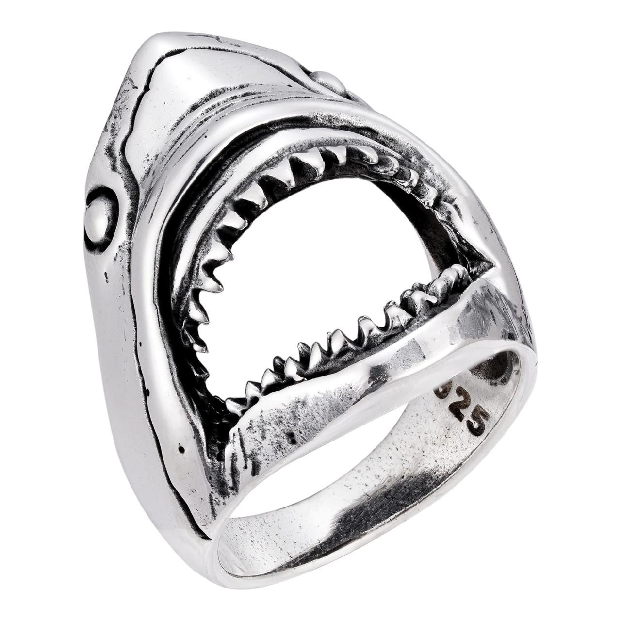 Real 925 Sterling Silver Mens Great White Shark JAWS Ring Size 7 8 9 10 ...
