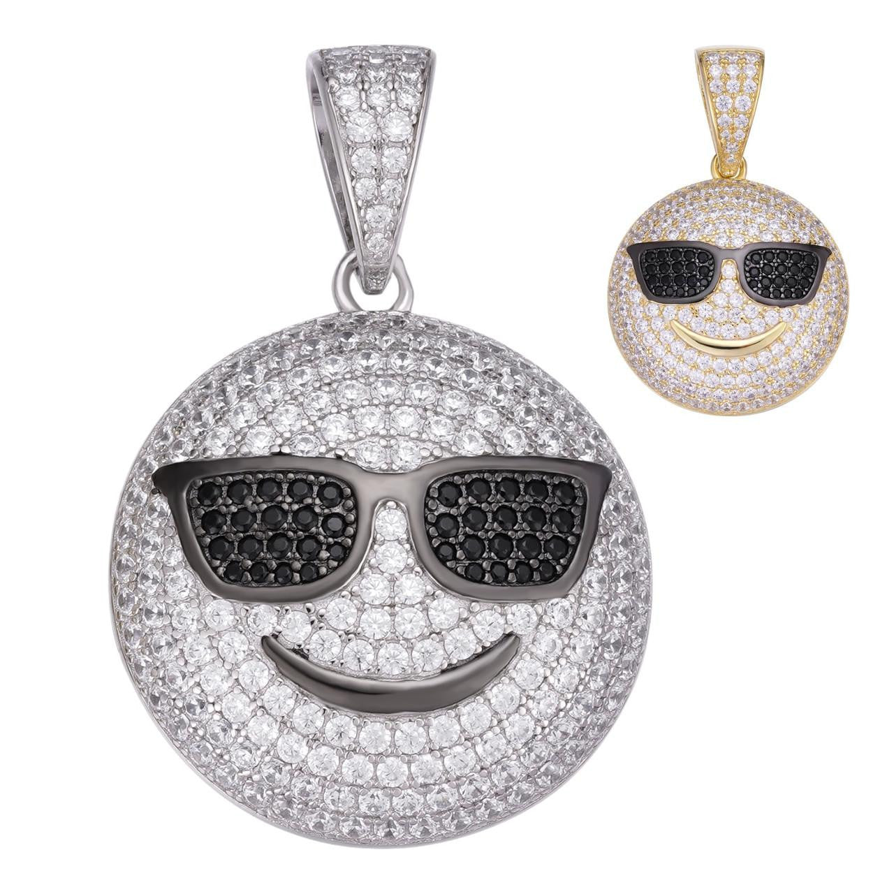 Real 925 Silver Hip Hop Cool Pendant Necklace Iced Smiley W. Sunglasses ...