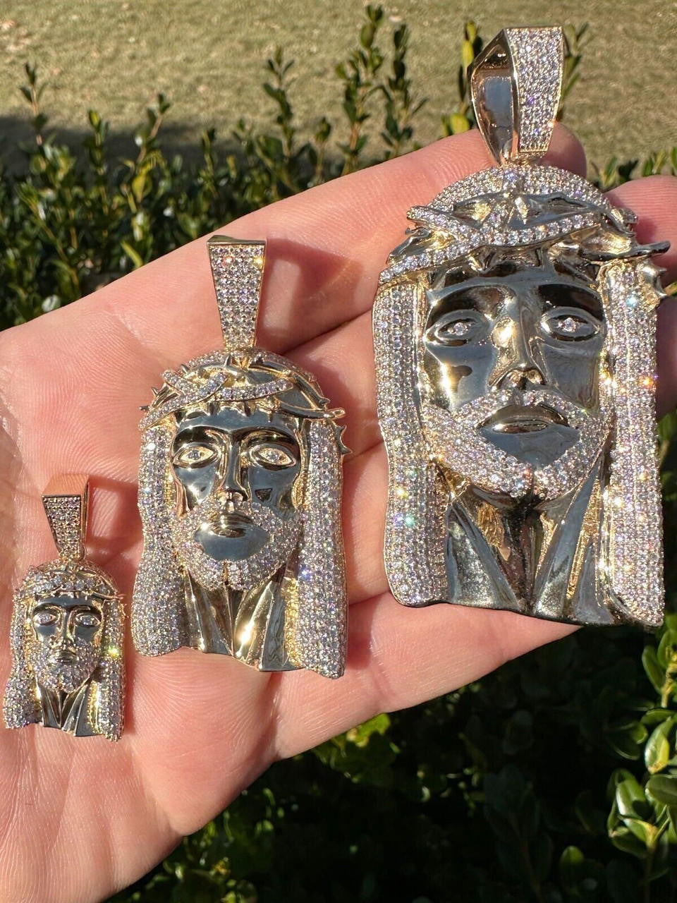 Solid 14k Yellow Gold Real Diamond Jesus Piece Pendant - Iced Hip Hop ...