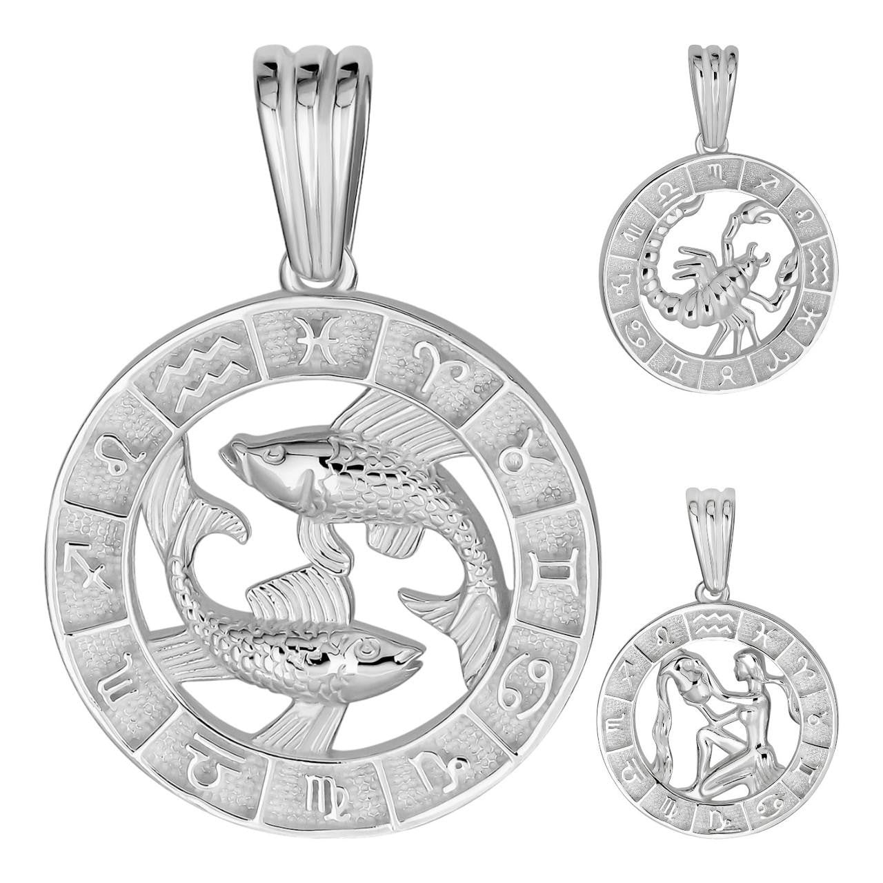 Real Solid 925 Silver Zodiac Astrology Sign Pendant Necklace Plain ...