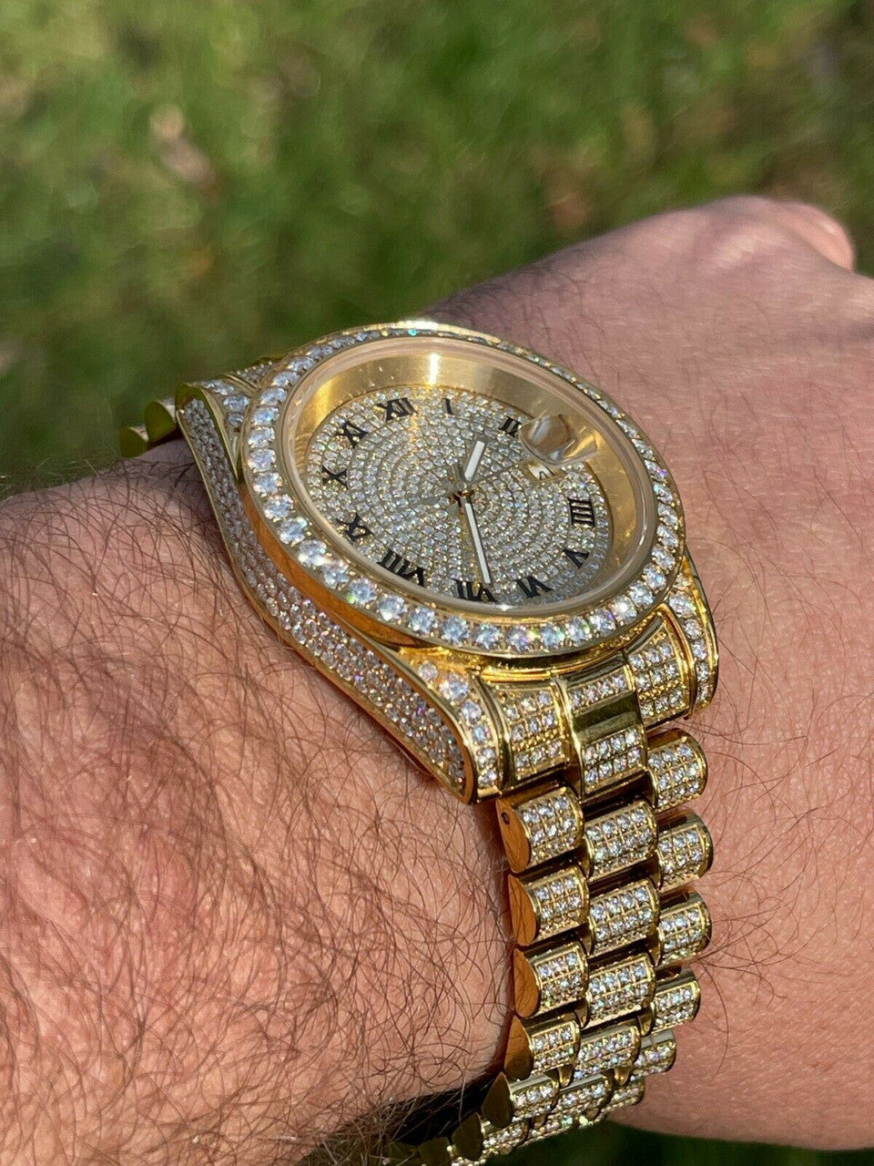 15ct MOISSANITE Gold Mens Presidential Watch Iced Hip Hop Out Pass Dia ...
