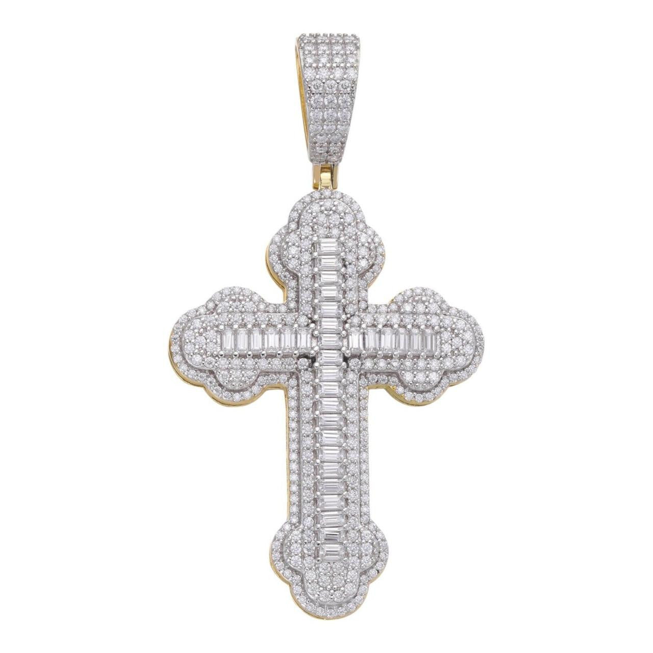 Moissanite Iced Gothic Baguette Cross Pendant 14k Gold Over 925 Silver ...