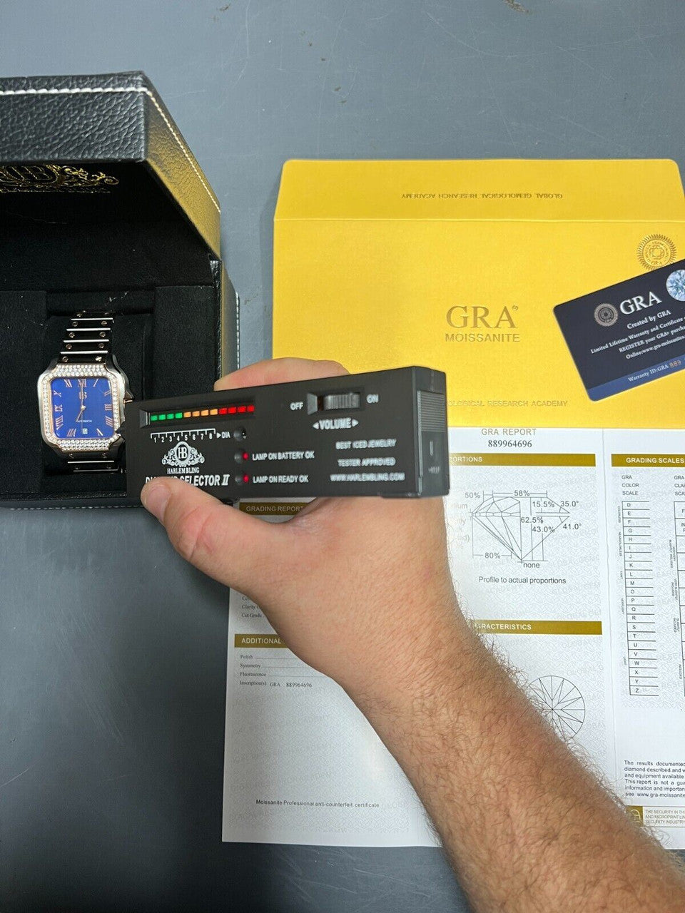 Real Mens 2.5ct MOISSANITE Watch Two Tone Rose Gold Iced Automatic Blu ...