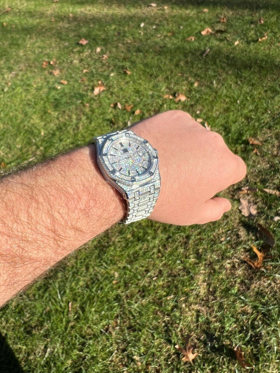 Real Mens Watch Fully Iced Bust Down Out Skeleton Back Automatic 44mm ...