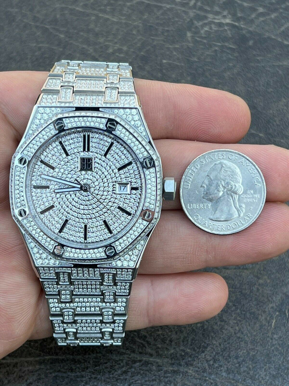 Real Mens Watch Fully Iced Bust Down Out Skeleton Back Automatic 44mm ...