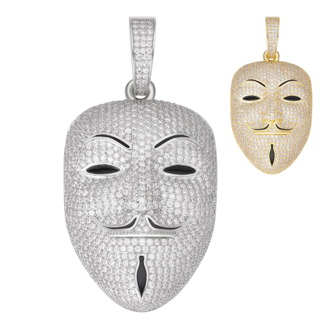 Real Moissanite V For Vendetta Mask Iced Anonymous Pendant Necklace 925 ...