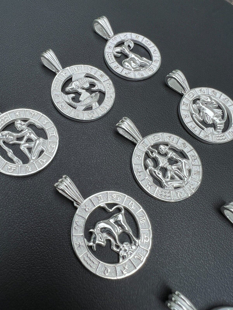 Real Solid 925 Silver Zodiac Astrology Sign Pendant Necklace Plain ...