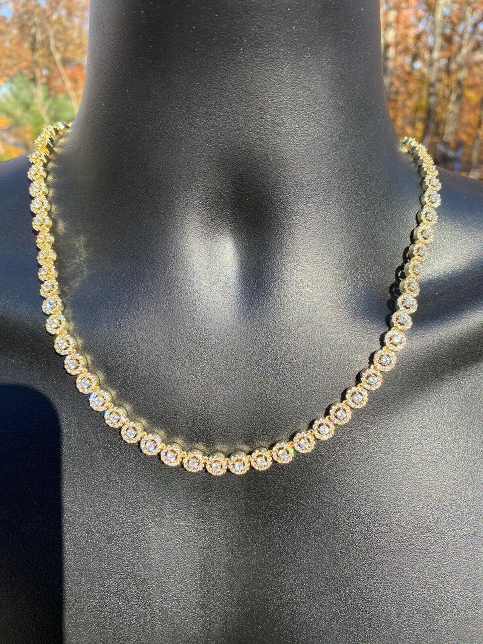 14k Gold Over Solid 925 Silver Tennis Chain Real Iced Flooded Out Diam ...