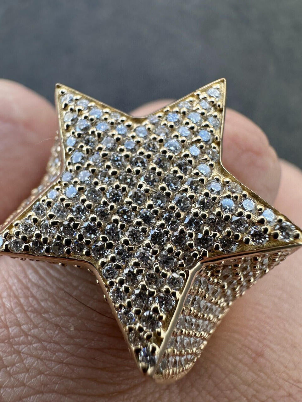 4.99ct Real Diamond Hip Hop Solid 14k Yellow Gold Iced Star Ring Size 7 ...