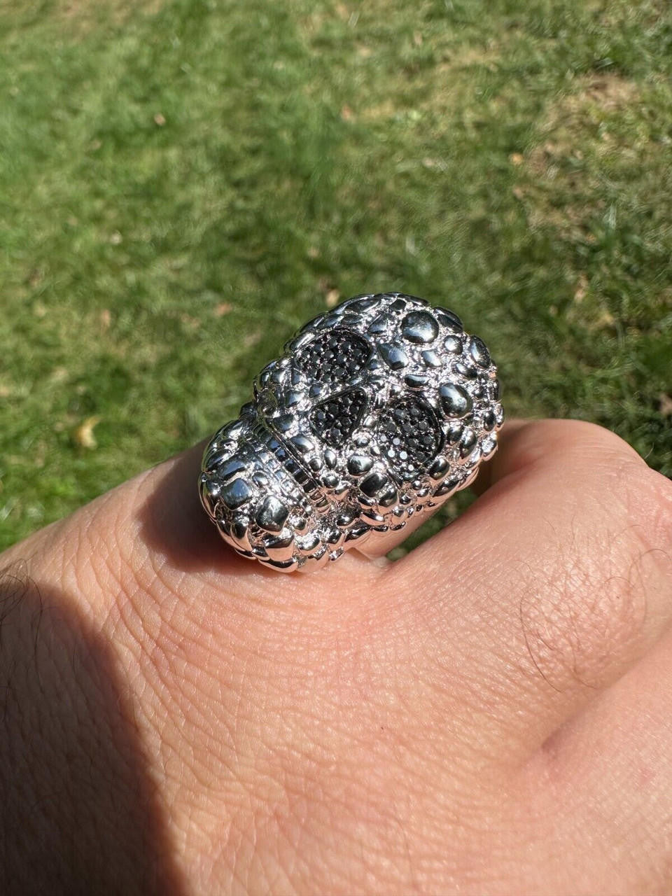 MOISSANITE Skull Ring for Men - 925 Silver Nugget Ring – Harlembling