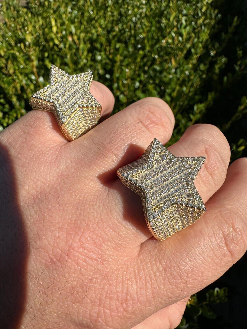 MOISSANITE 14k Gold & 925 Silver Iced Baguette Star Ring MOISSANITE ...