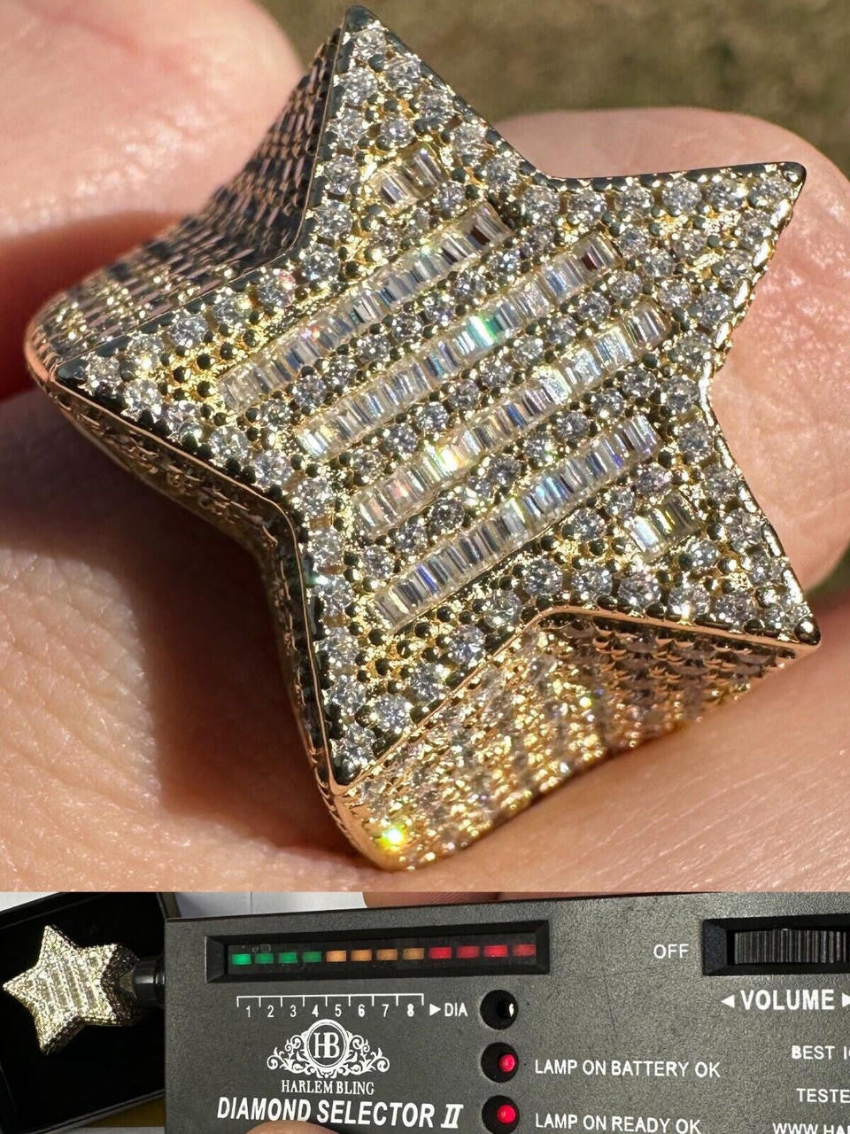 MOISSANITE 14k Gold & 925 Silver Iced Baguette Star Ring MOISSANITE ...