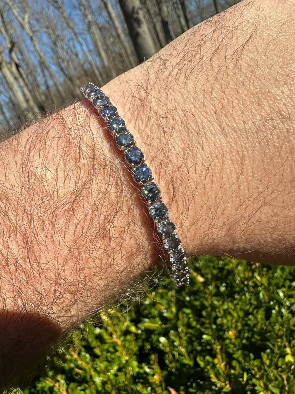 Real Iced Blue Gray MOISSANITE 5mm Tennis Bracelet 925 Silver Pass Dia ...