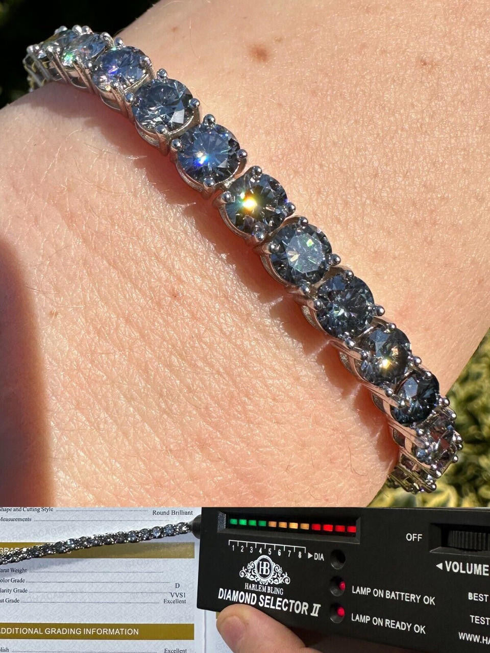 Real Iced Blue Gray MOISSANITE 5mm Tennis Bracelet 925 Silver Pass Dia ...