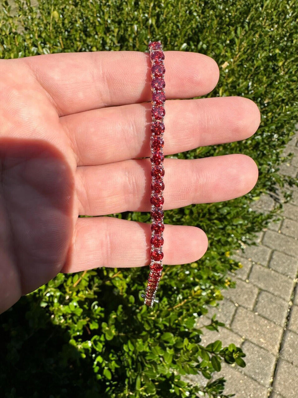 Real Iced Ruby Red MOISSANITE 5mm Tennis Bracelet 925 Silver Pass Diam ...