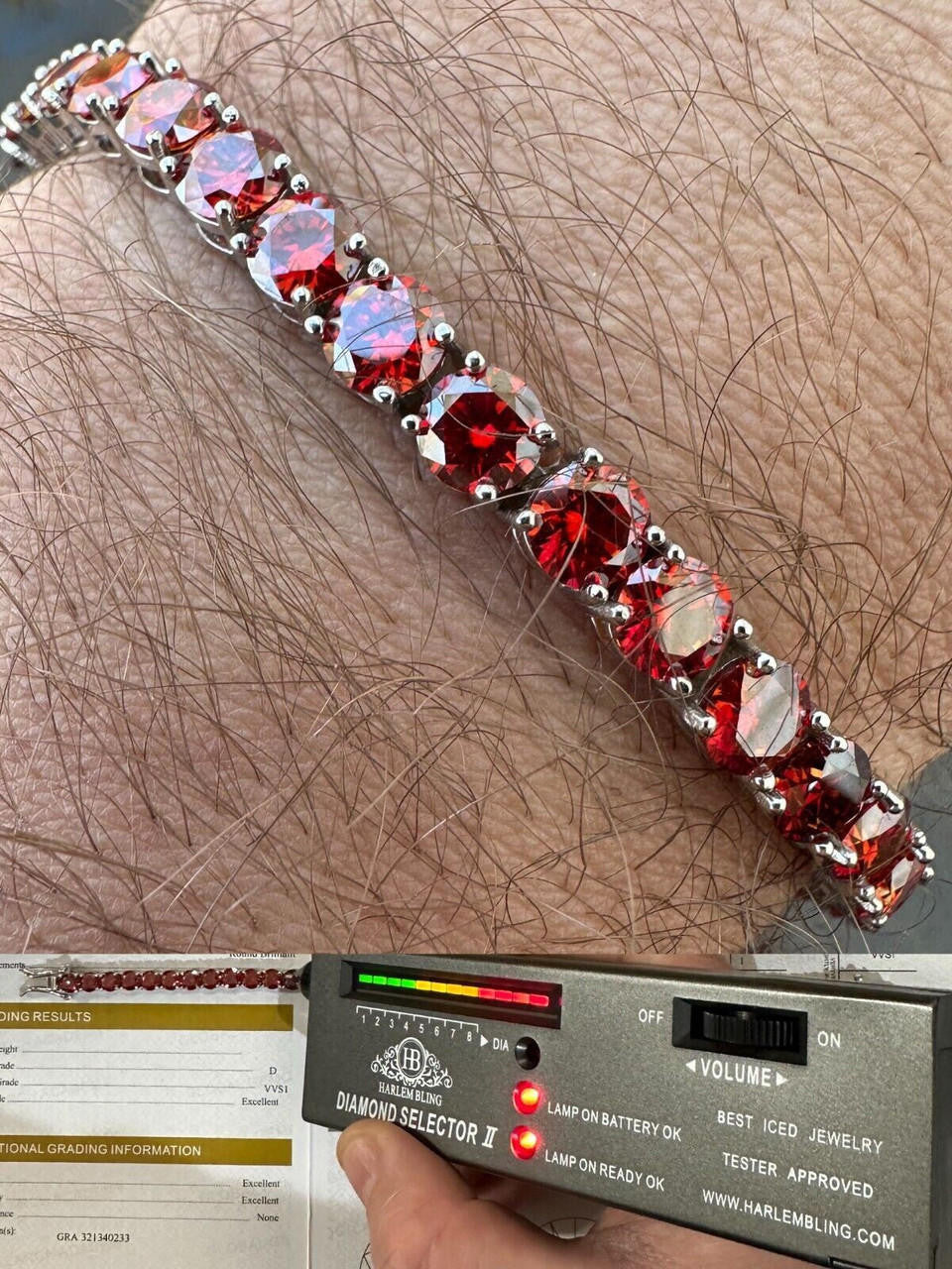 Real Iced Ruby Red MOISSANITE 5mm Tennis Bracelet 925 Silver Pass Diam ...