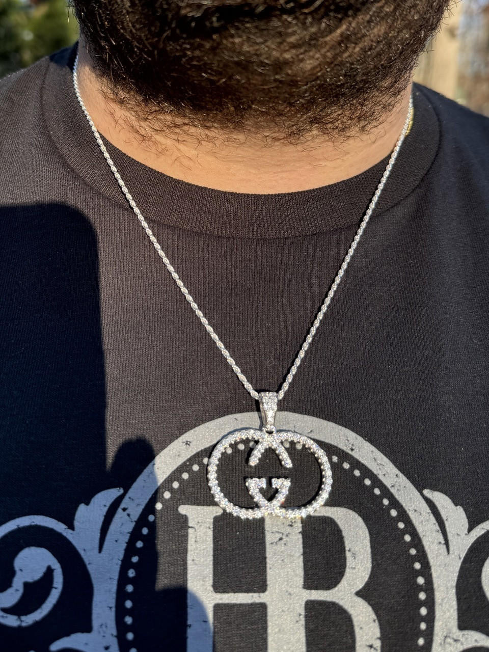 Gucci Logo Iced Out MOISSANITE Real 925 Silver / Gold Hip Hop Pendant ...